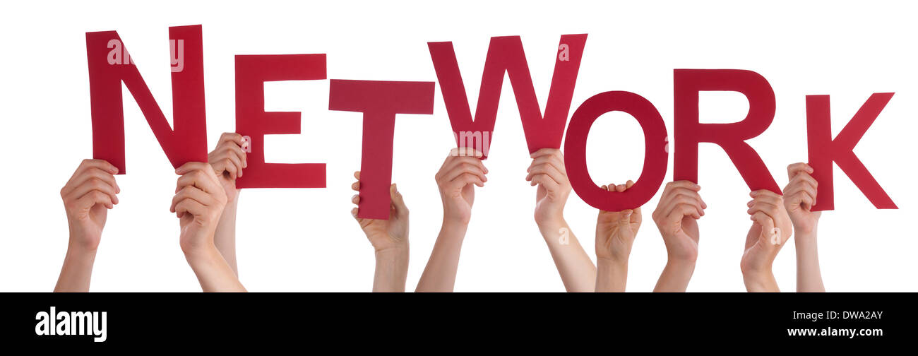 Many Hands Holding the Red Word Network, Isolated Stock Photo - Alamy