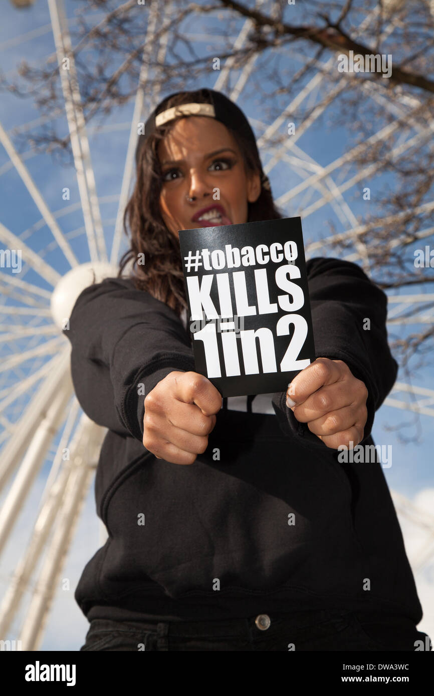 Anti Smoking T-Shirts in Manchester UK. March, 2014. 'One in two ...