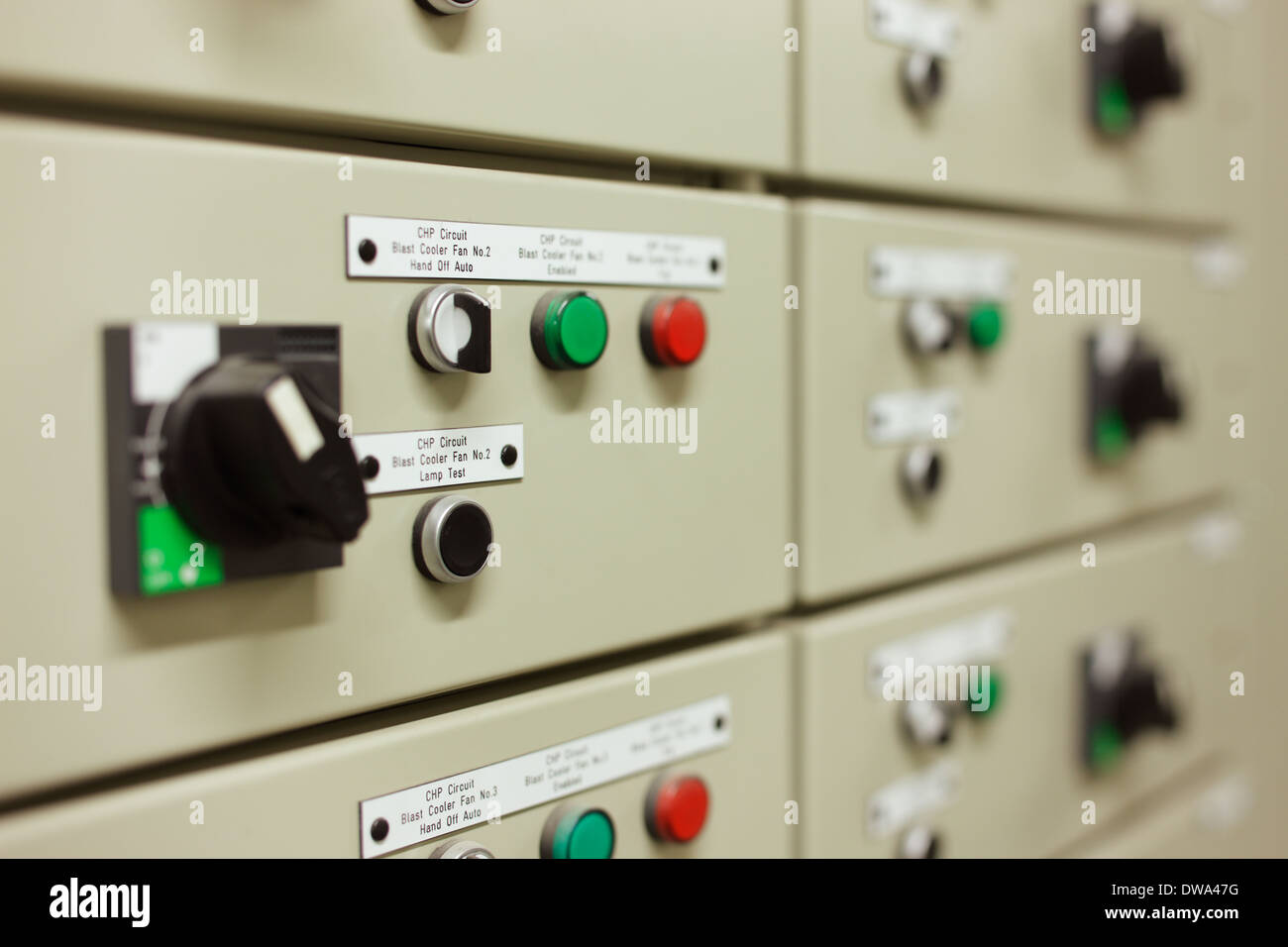 Sophisticated electrical switch gear is neatly designed in panels in ...