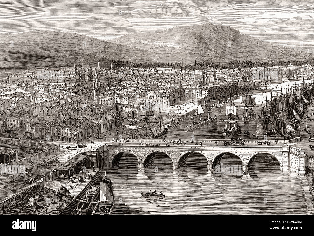 General view of Belfast, Northern Ireland in the 19th century. From ...