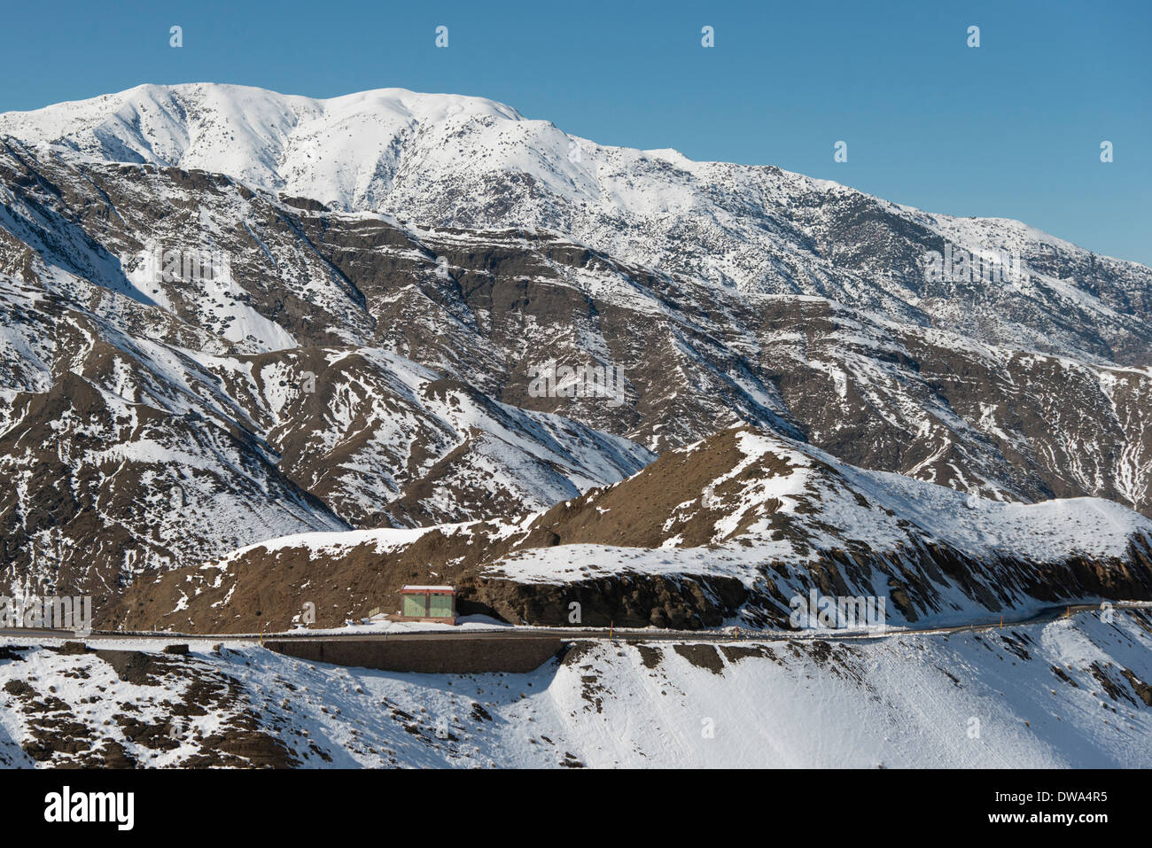Snow covered mountains in winter, Tizi n'Tichka, Atlas Mountains ...