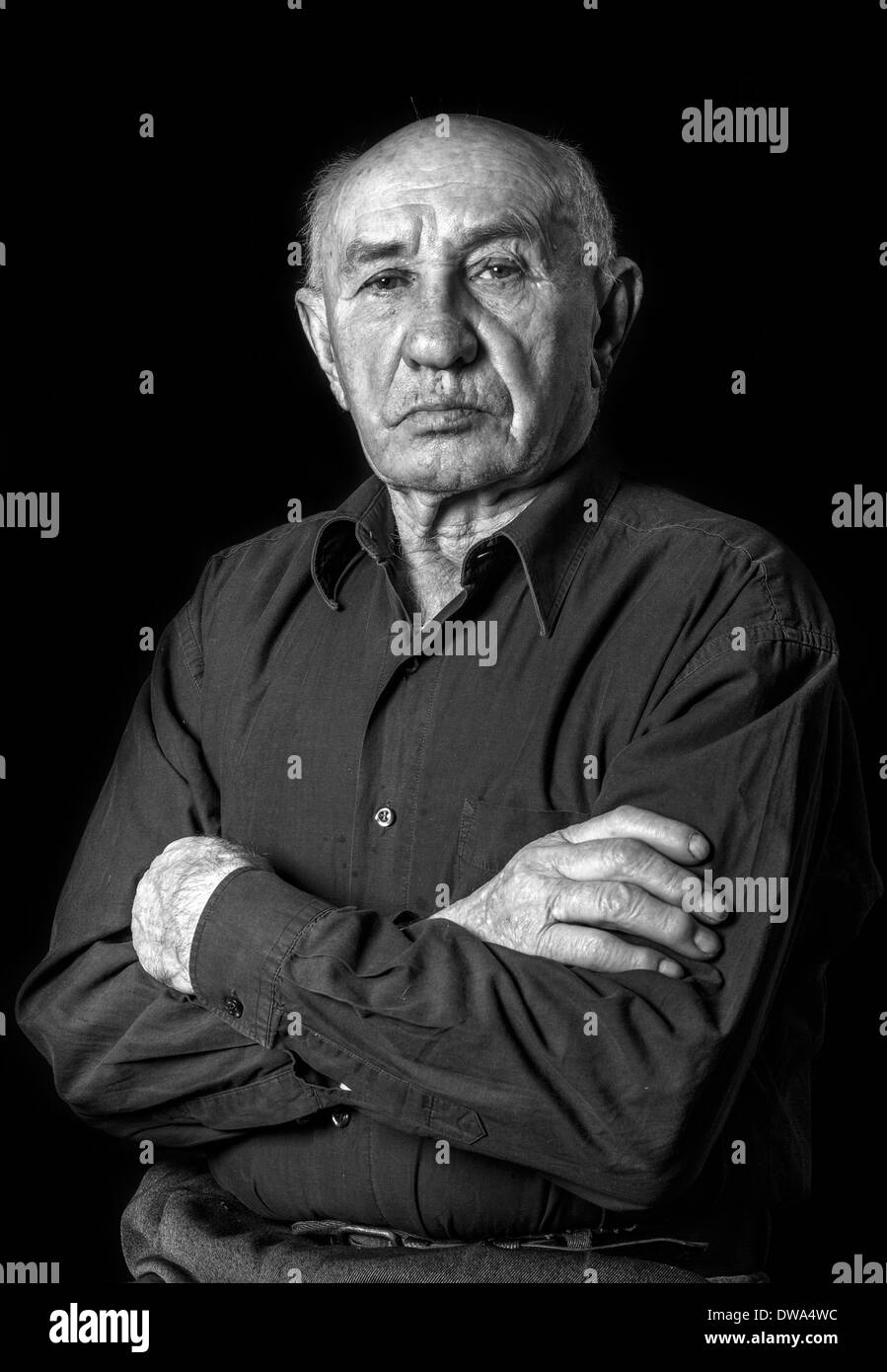 Happy old man on gray Black and White Stock Photos & Images - Alamy