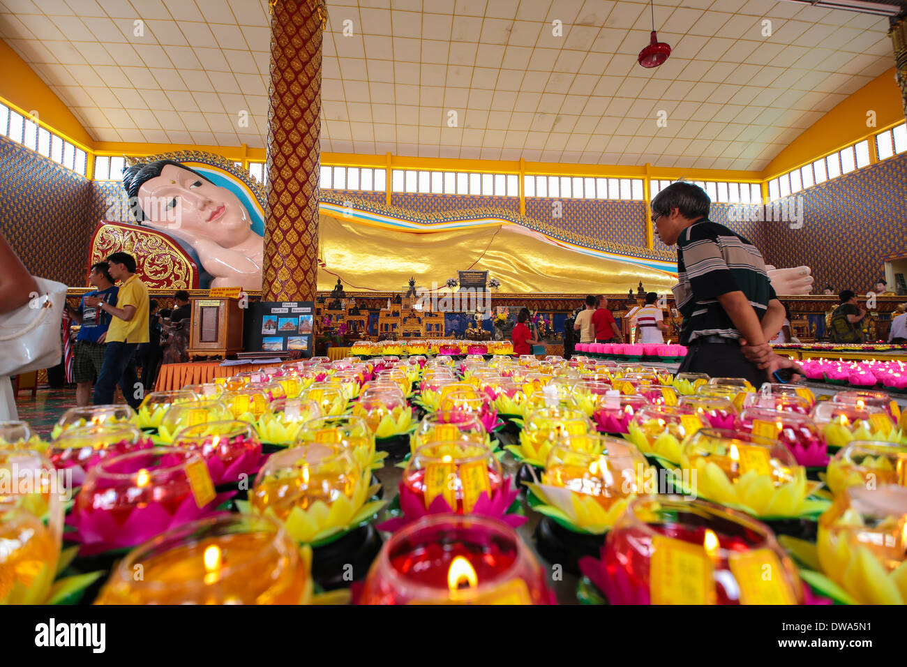 Hundred of prayer lantern inside the main temple of chayamangalaram, a ...