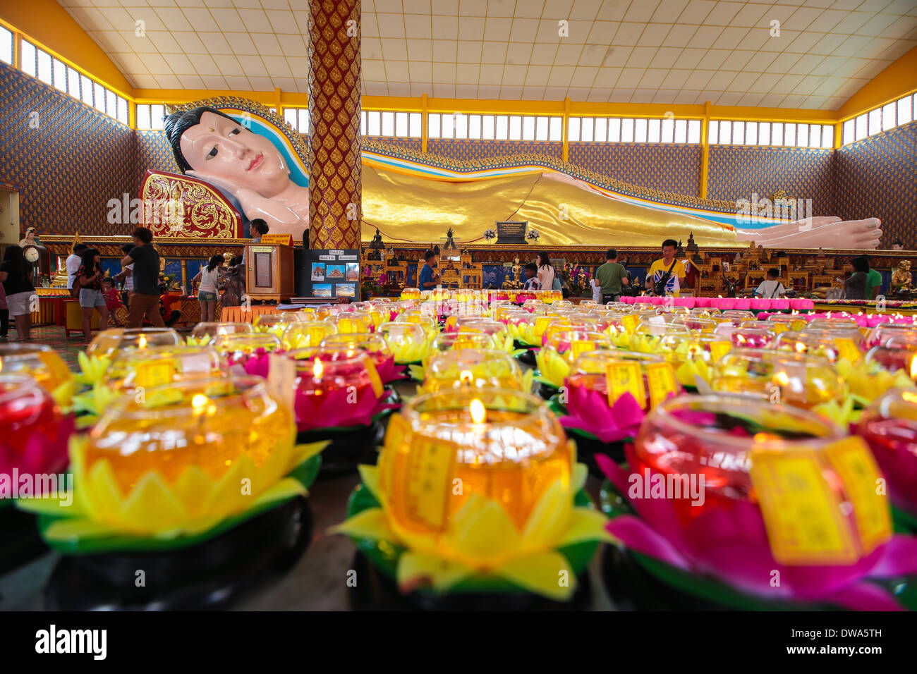 Hundred of prayer lantern inside the main temple of chayamangalaram, a ...