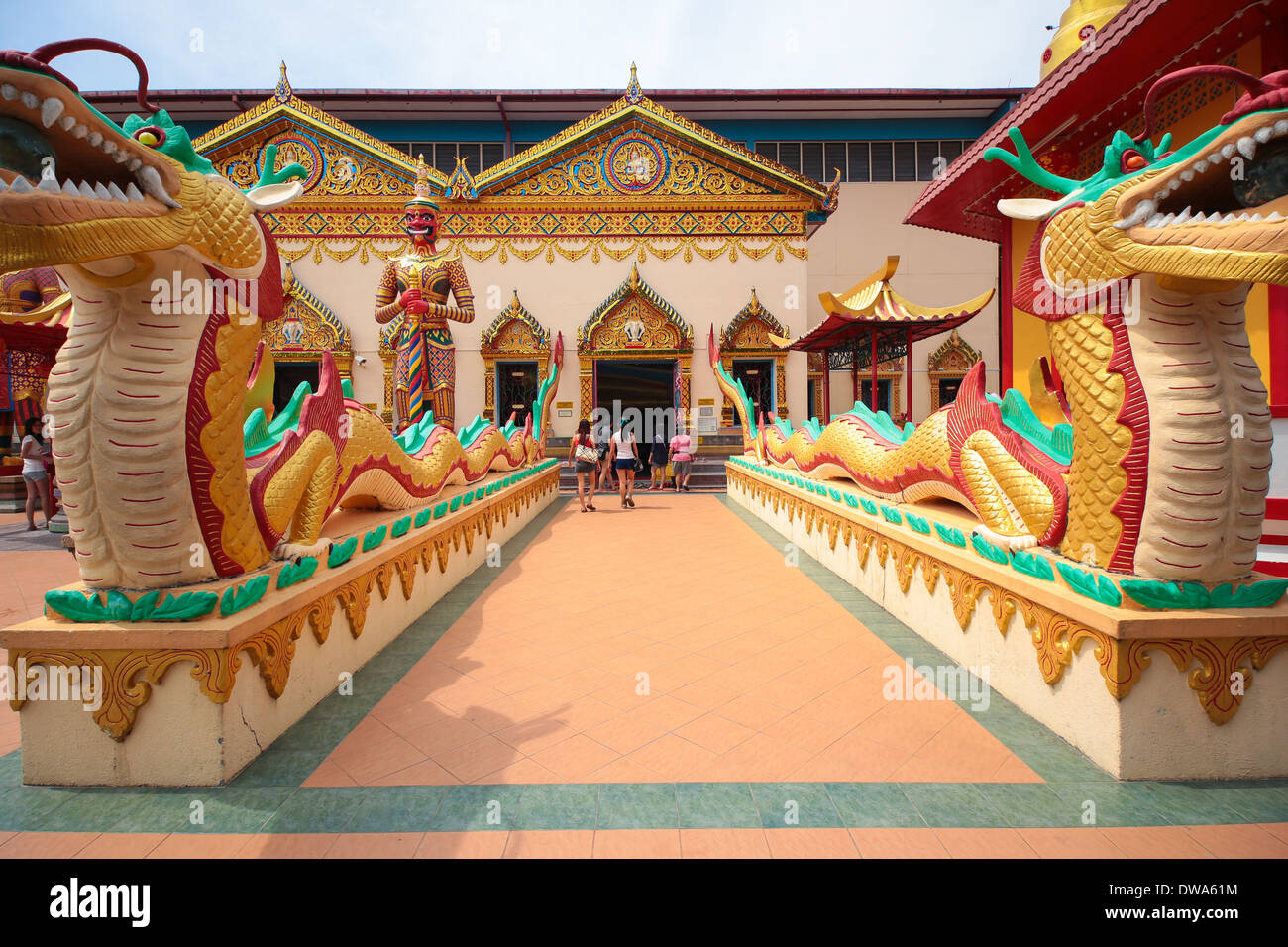 Dragon statues outside the main temple of chayamangalaram, a famous ...