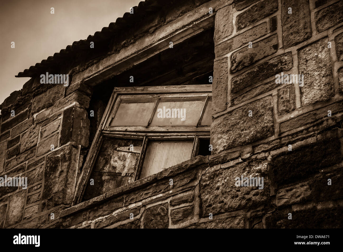 Derelict window in a stone farm building Stock Photo - Alamy