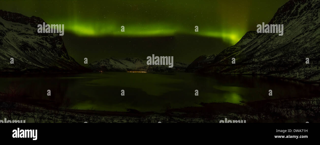 Northern lights over a fjord in Norway Stock Photo - Alamy