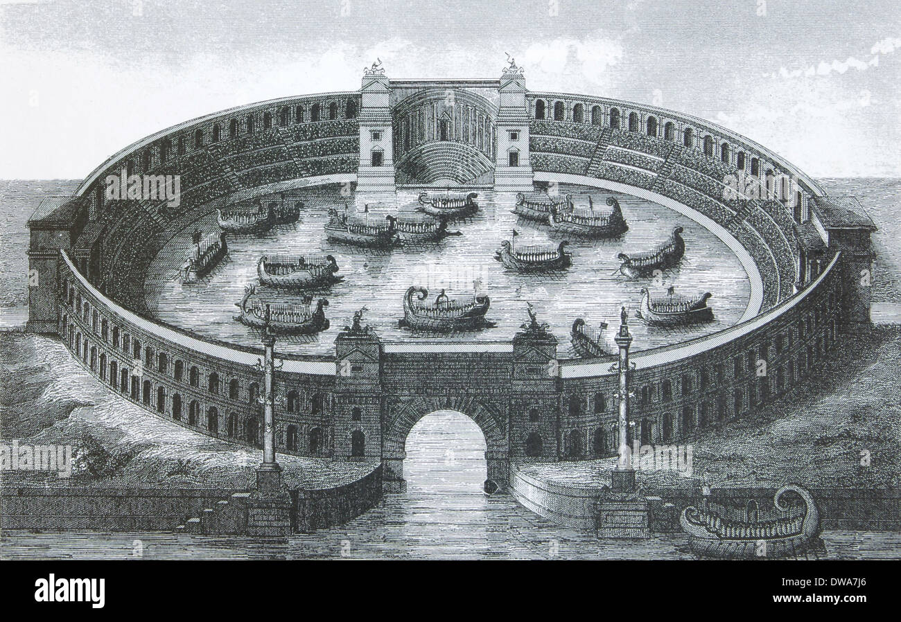 Ancient Rome. Roman Naumachia. Staging of naval battle as mass ...
