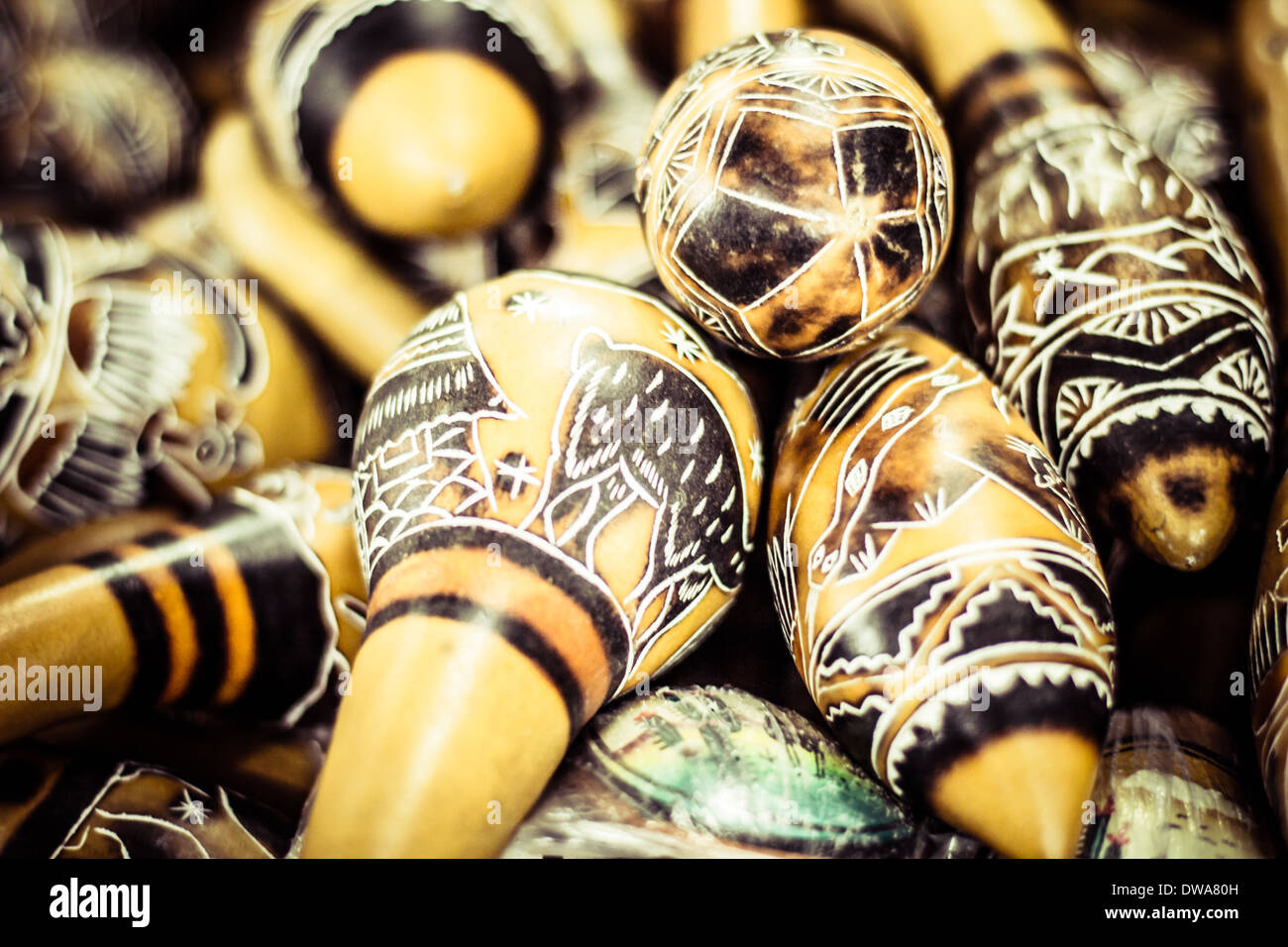 Handmade peruvian maracas in local market Stock Photo - Alamy