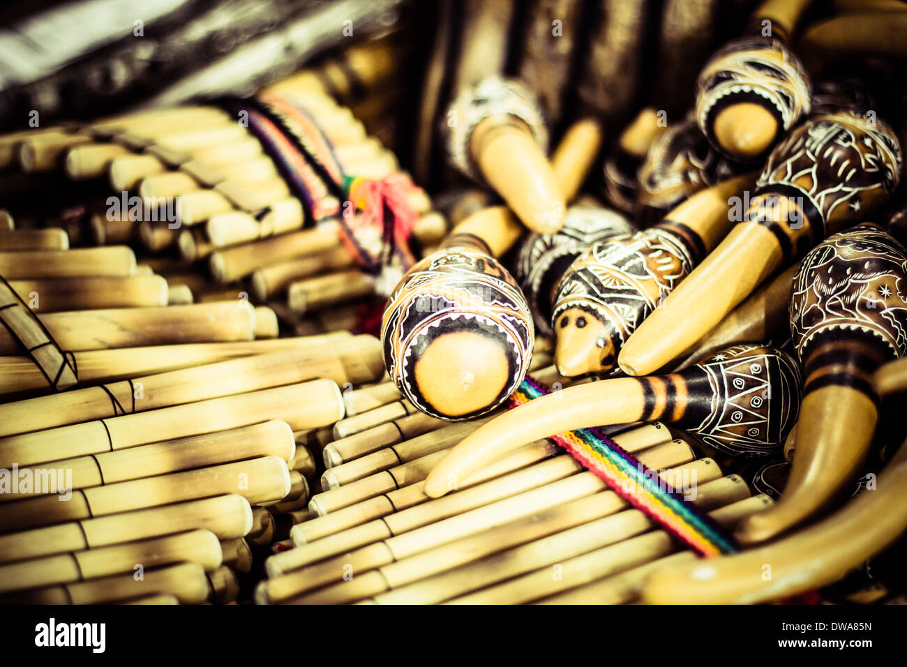 Handmade peruvian maracas in local market Stock Photo - Alamy