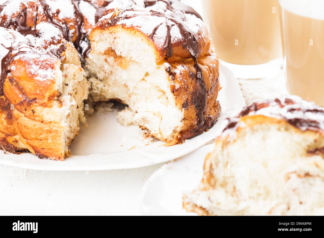 Twisted fancy bread with dried fruits anc chocolate Stock Photo - Alamy