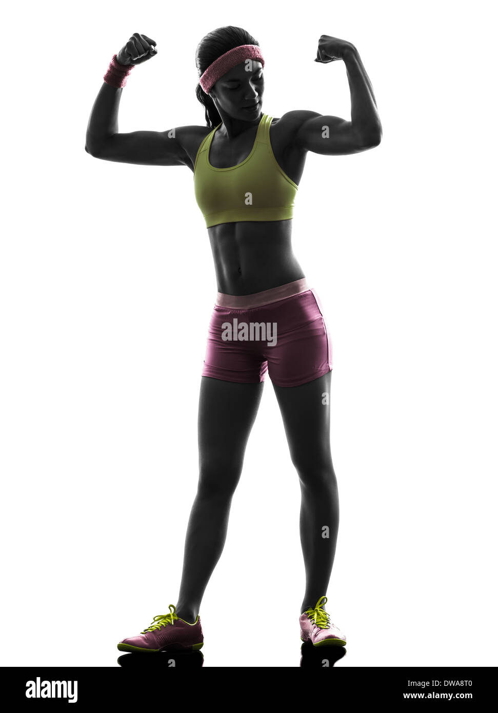 Flexing Muscles White Background Woman Stock Photos & Flexing Muscles ...