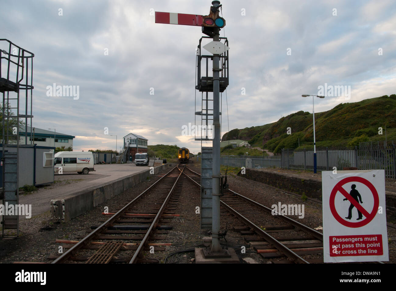 Train arriving from the North at Whitehaven train station Stock Photo ...