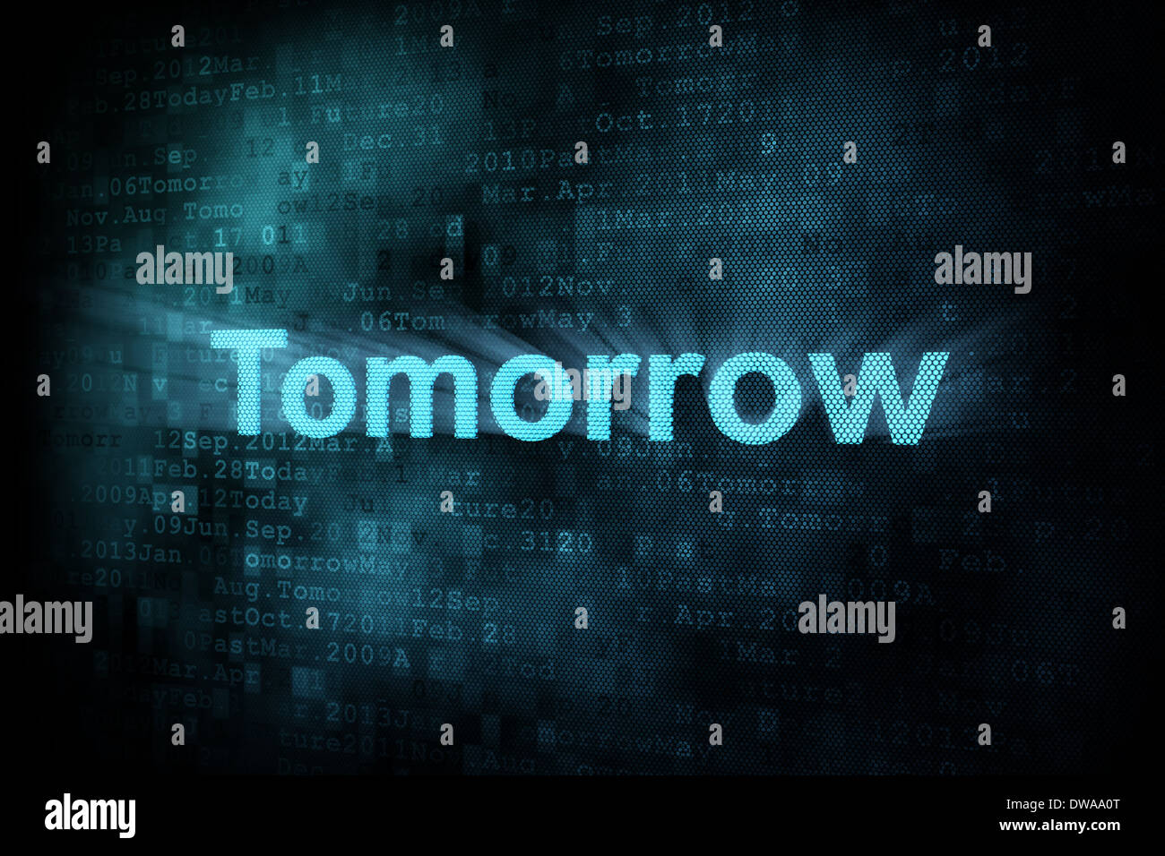 Timeline concept: pixeled word Tomorrow on digital screen Stock Photo ...