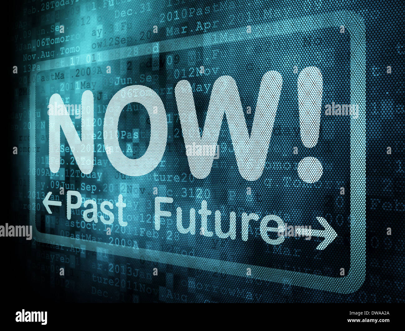 Timeline concept: pixeled word Past Now Future on digital screen Stock ...