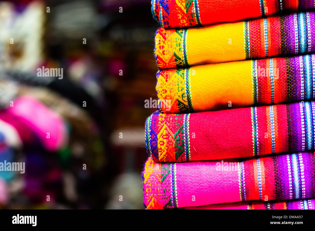 Colorful Fabric at market in Peru, South America Stock Photo - Alamy