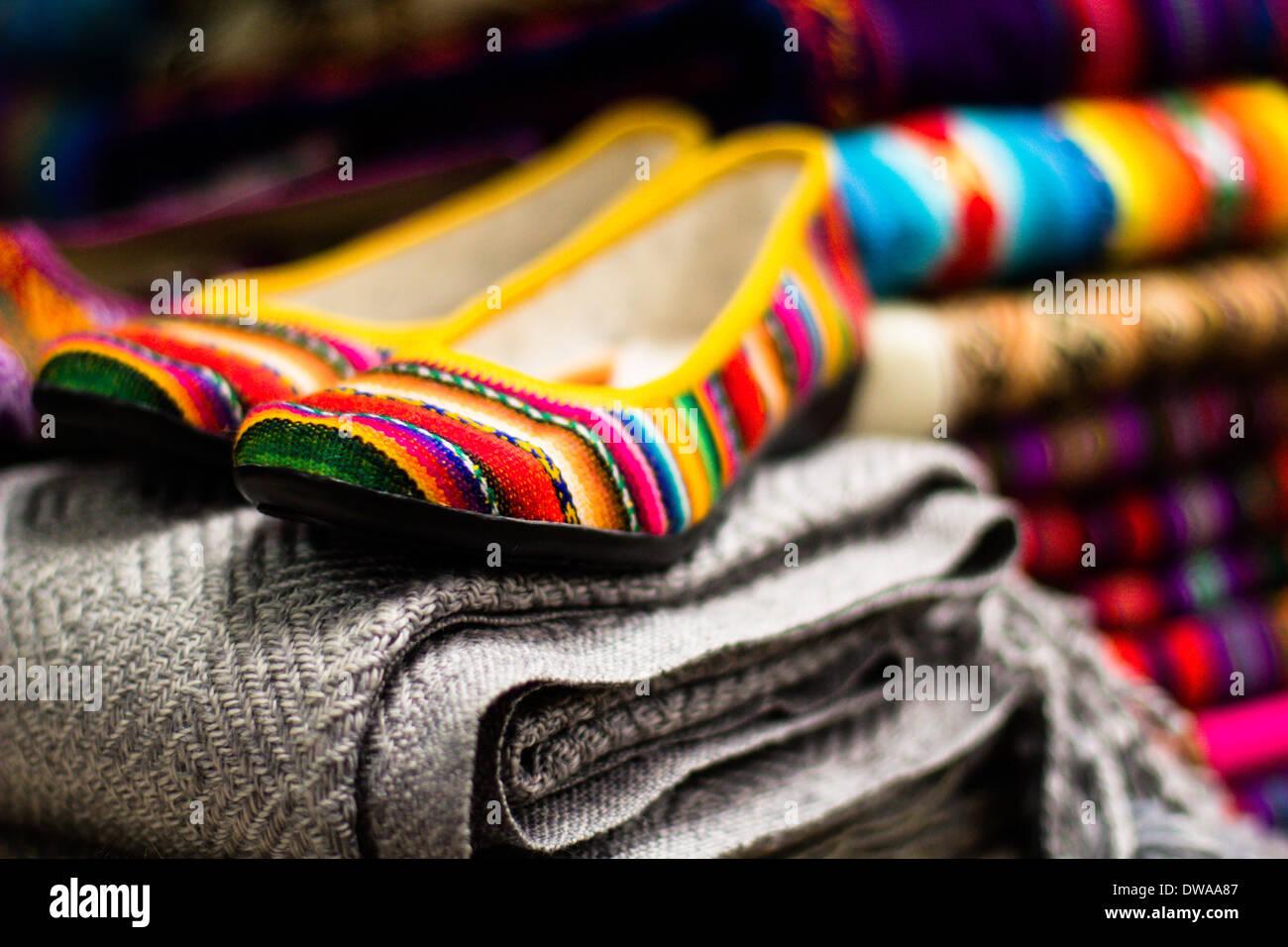 Colorful Fabric at market in Peru, South America Stock Photo - Alamy