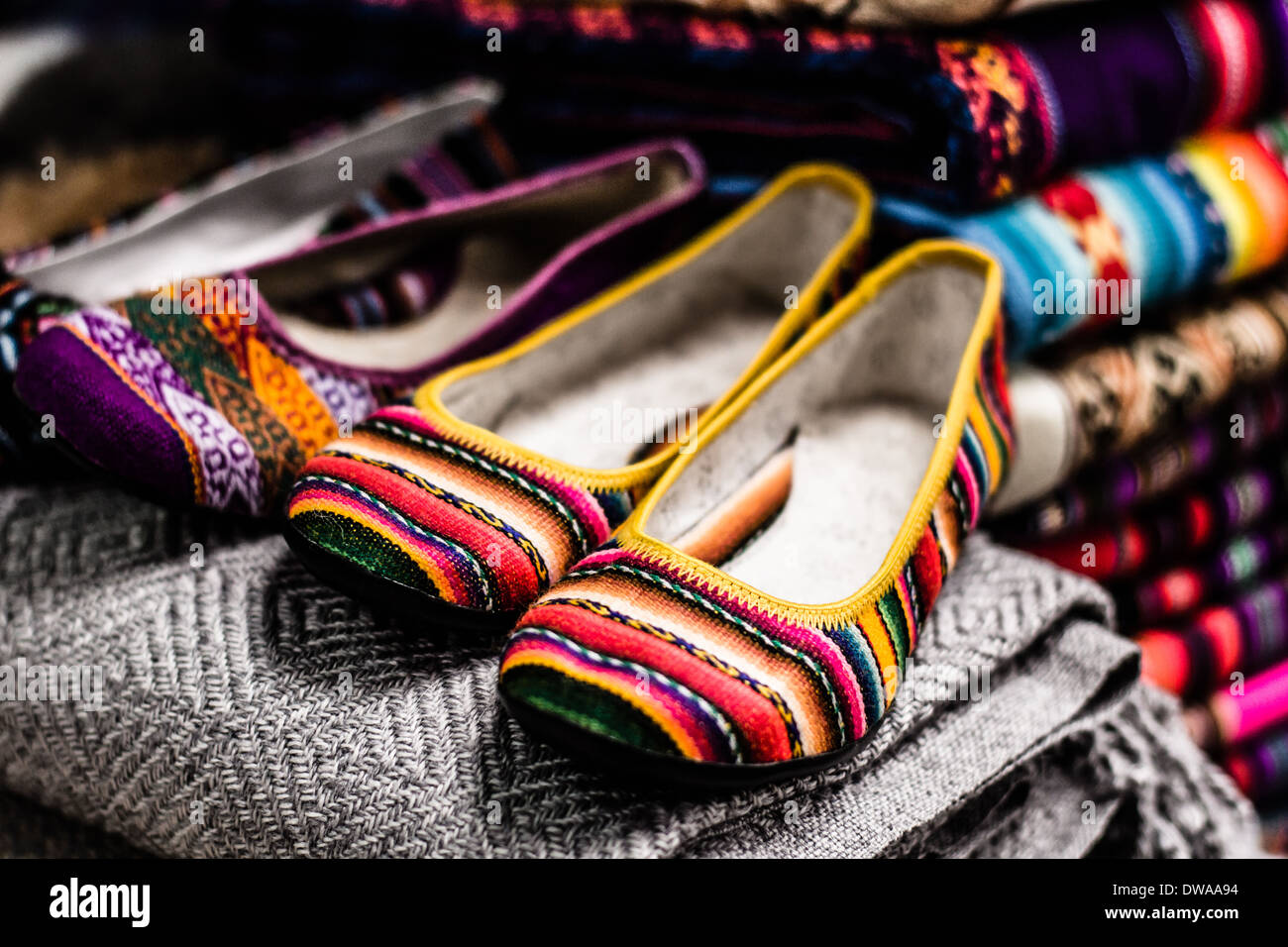 Colorful Fabric at market in Peru, South America Stock Photo - Alamy