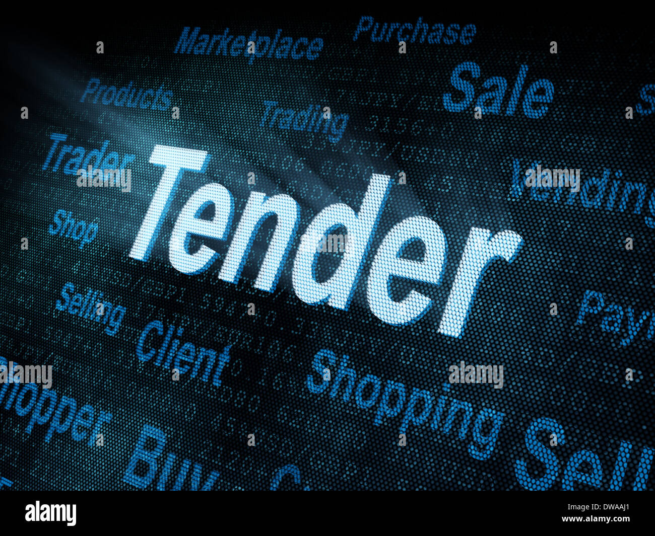 Pixeled word Tender on digital screen Stock Photo - Alamy