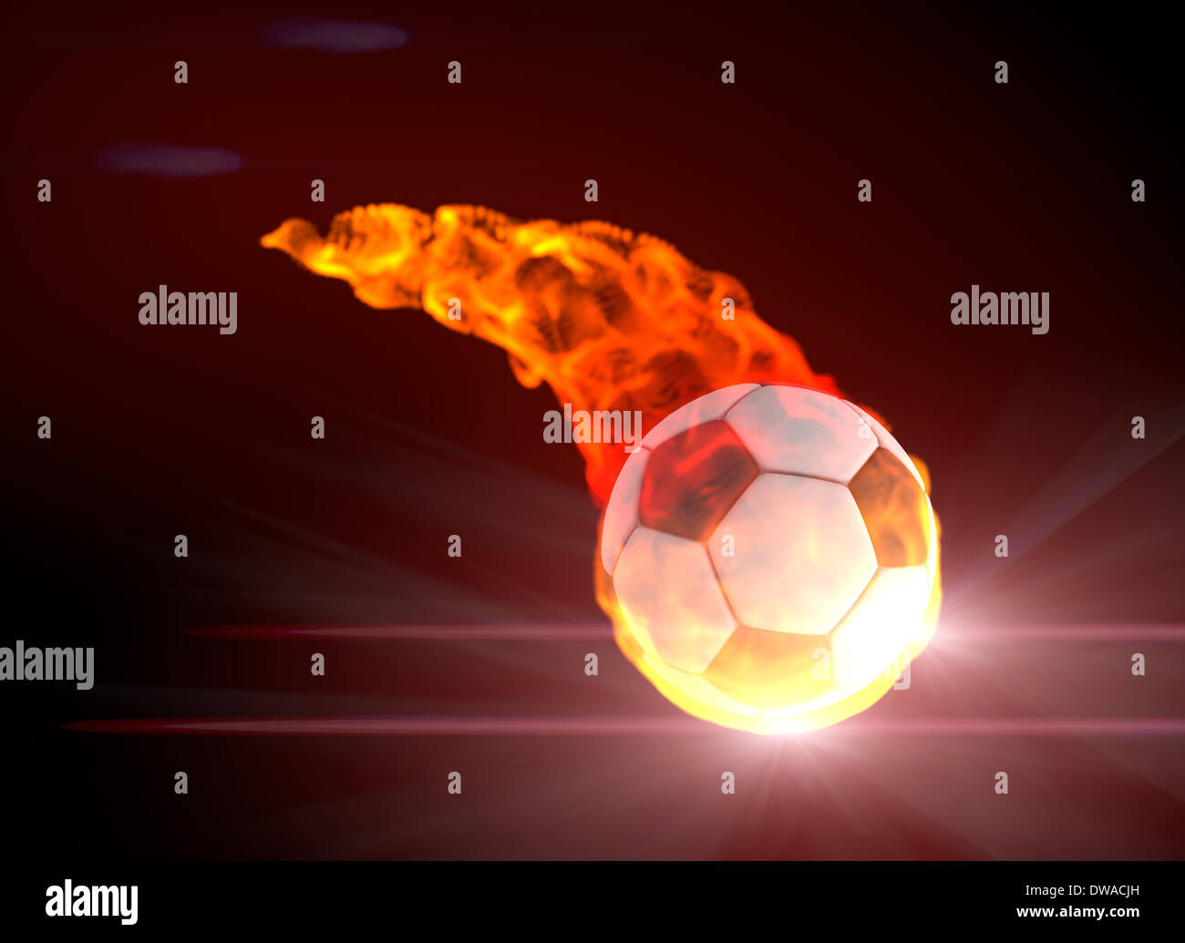 A soccer ball surrounded by an energy flame. Iwith lens flares Stock ...