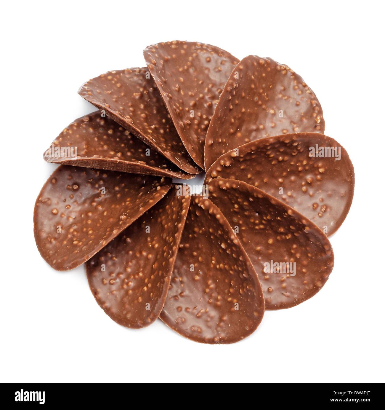 Chocolate nut chips in shape of flower isolated on white background ...