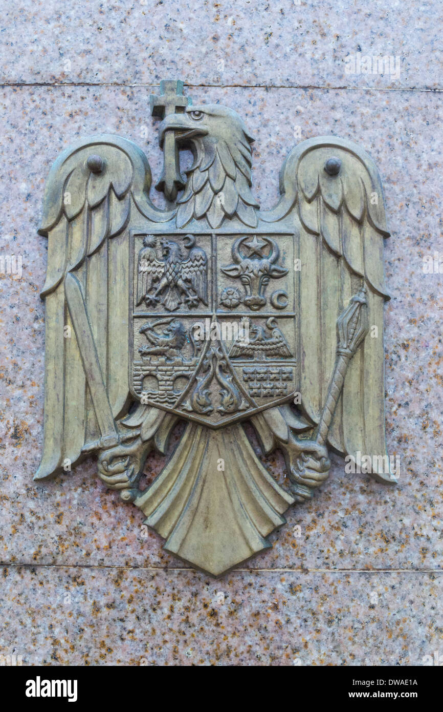 The coat of arms of Romania - bronze sign Stock Photo - Alamy