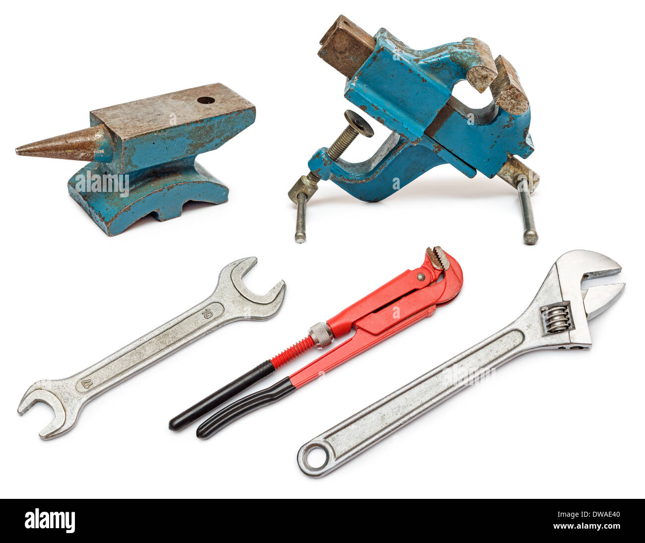 Set of tools isolated on white background. Anvil, vice, wrench Stock ...