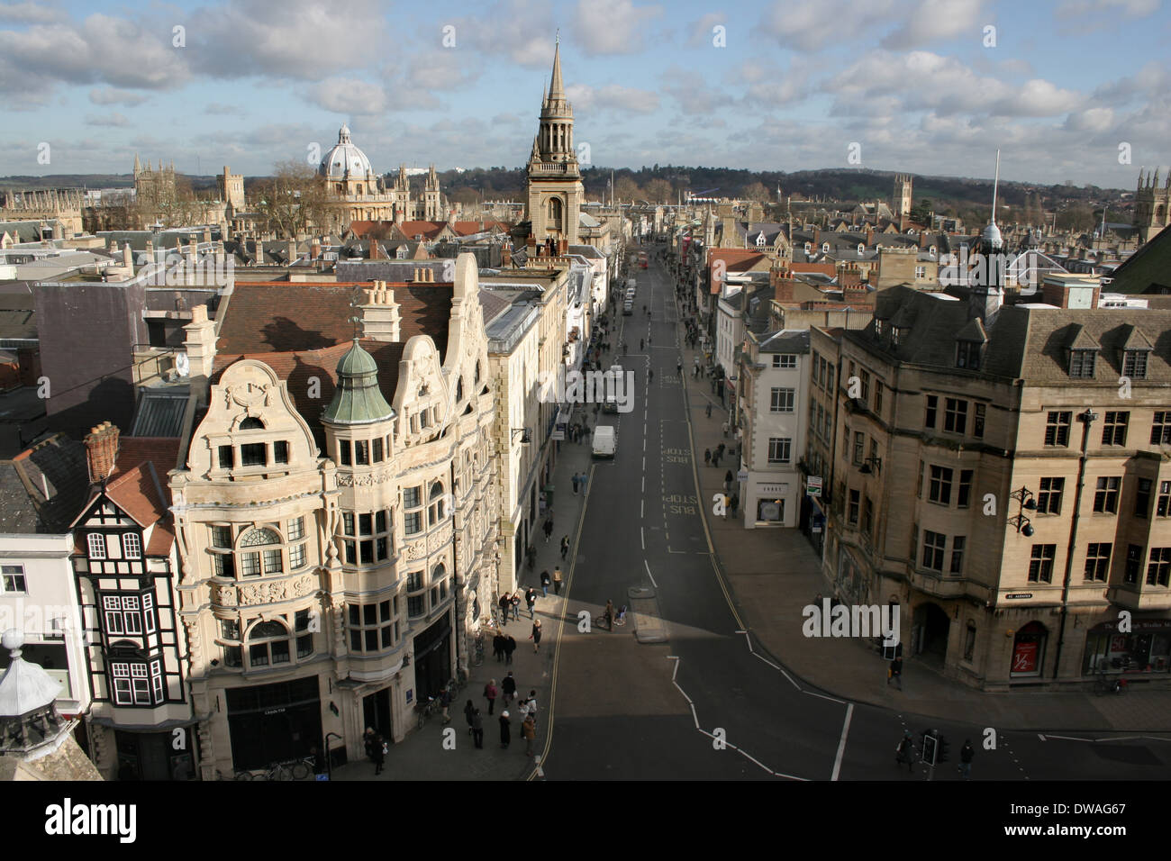 An aerial view of the High street in Oxford and St Mary's Church Stock ...