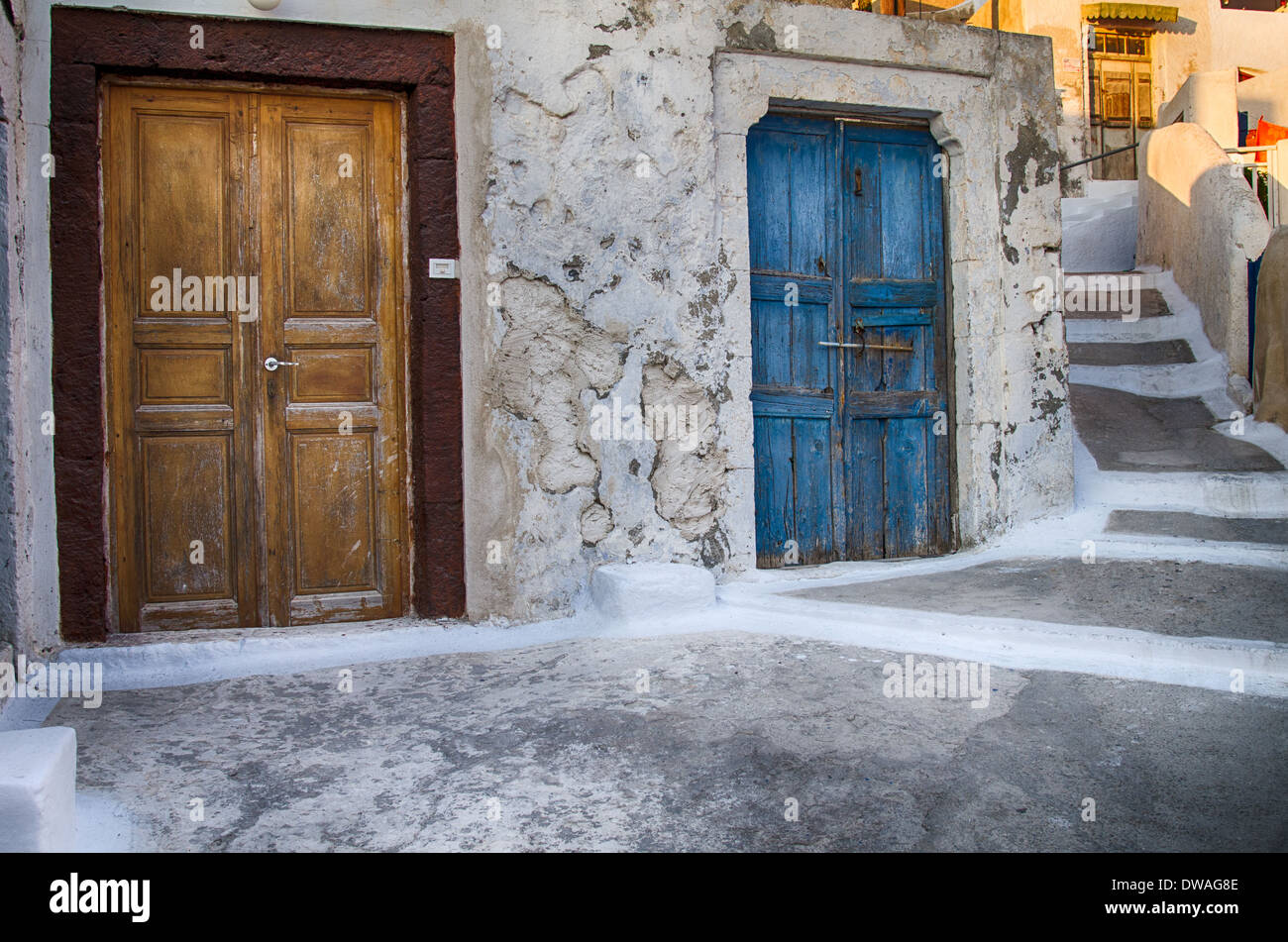 Santorini greece blue wooden doors hi-res stock photography and images ...