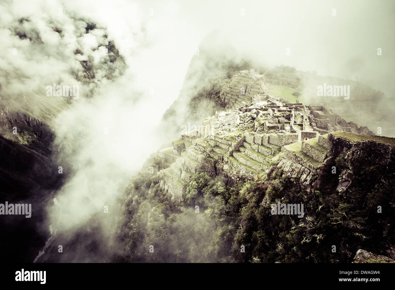 View of the ancient Inca City of Machu Picchu. The 15-th century Inca ...