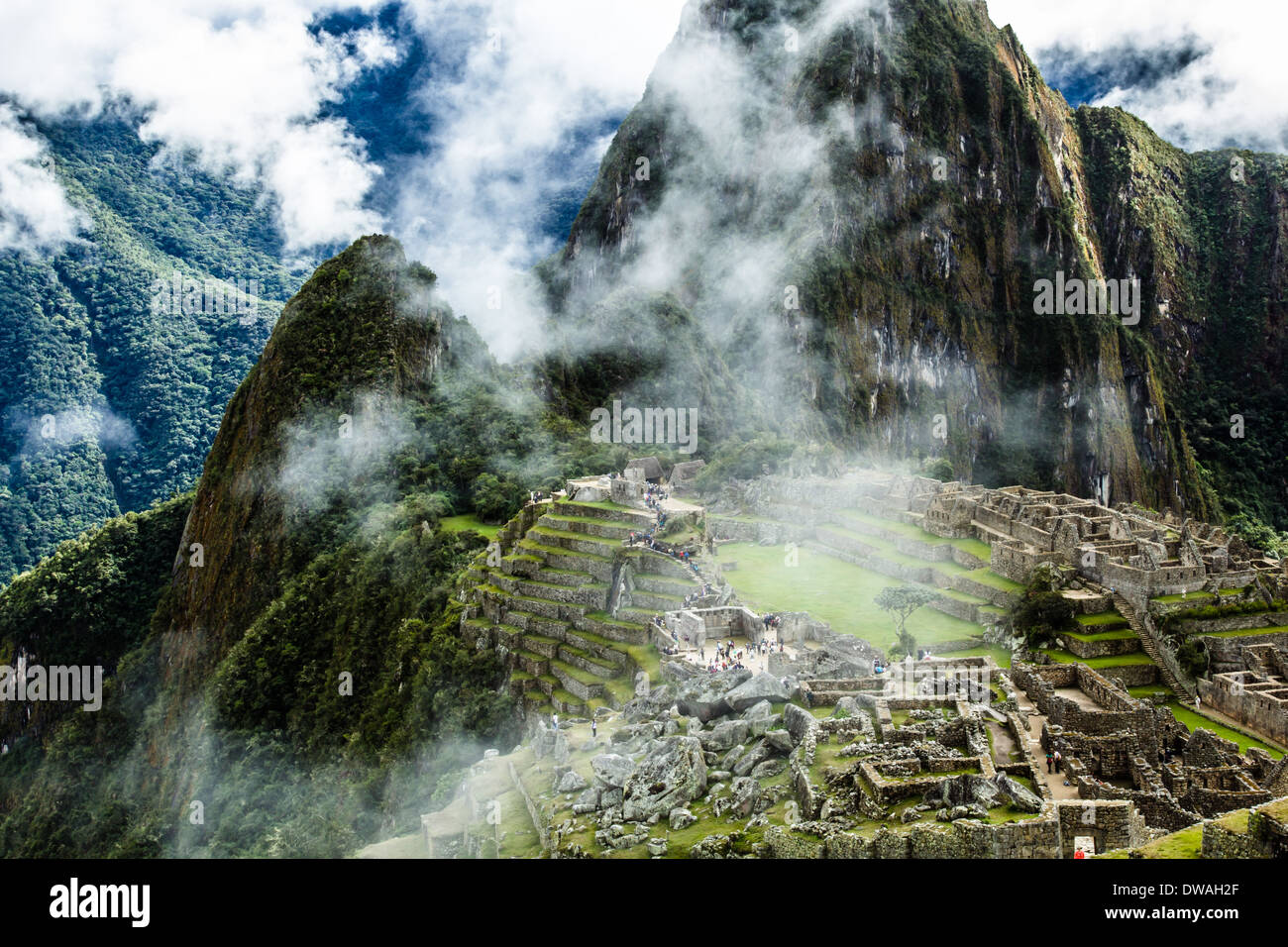 View of the ancient Inca City of Machu Picchu. The 15-th century Inca ...