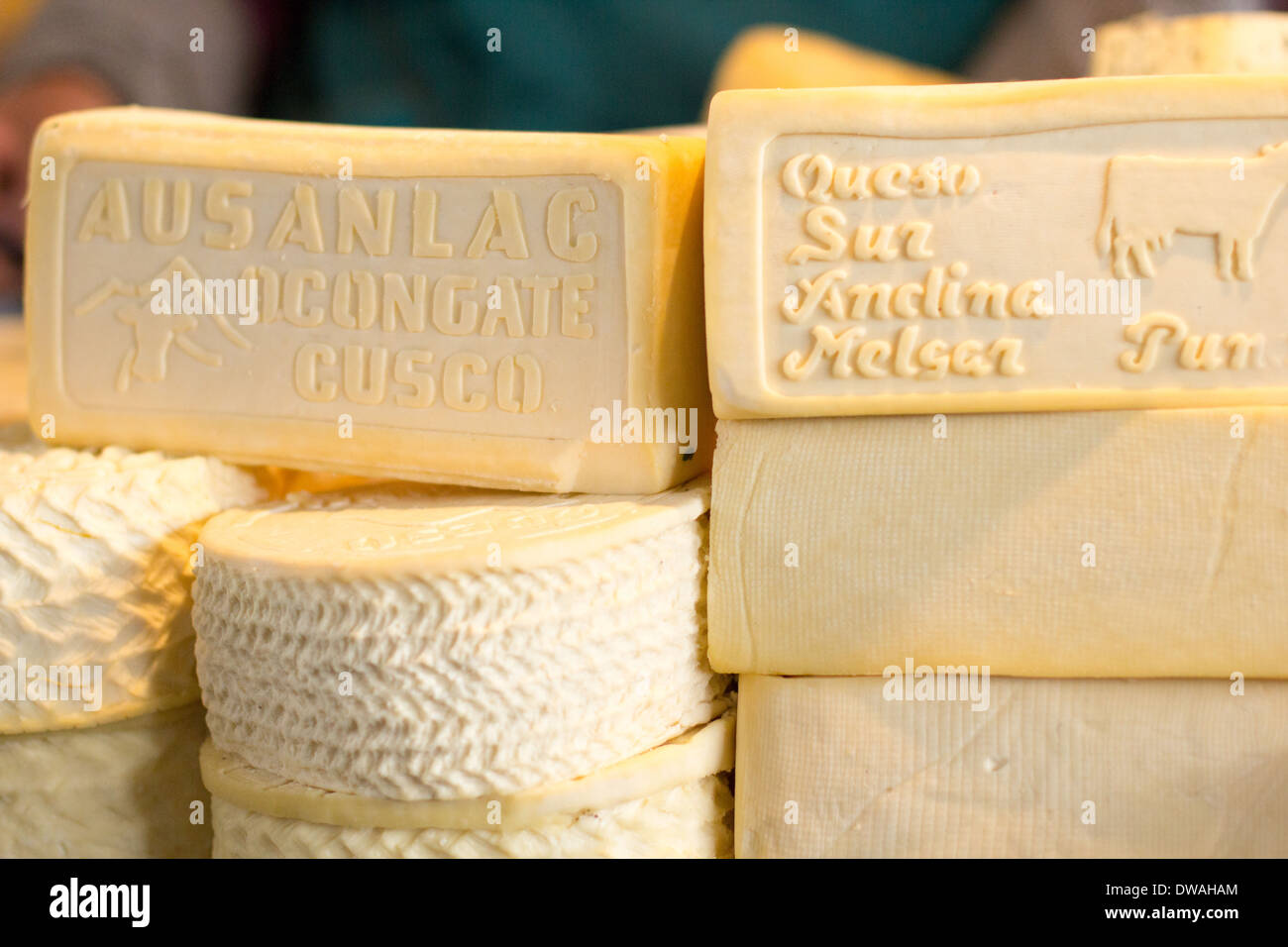 Pile of Peru cheese on the Cusco cheese market Stock Photo - Alamy