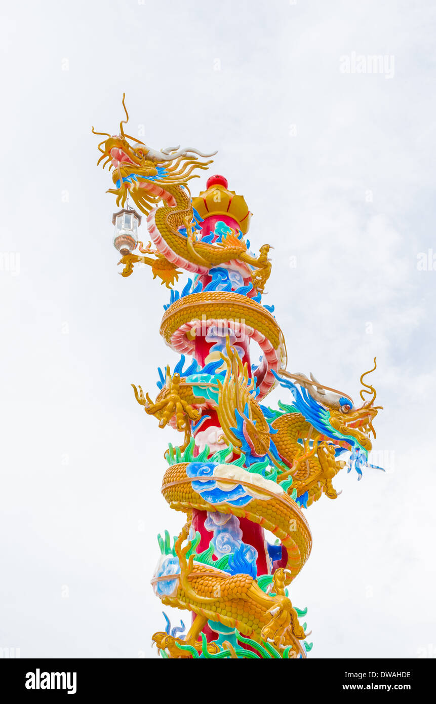 Native ancient Chinese dragon on the red pole Stock Photo - Alamy