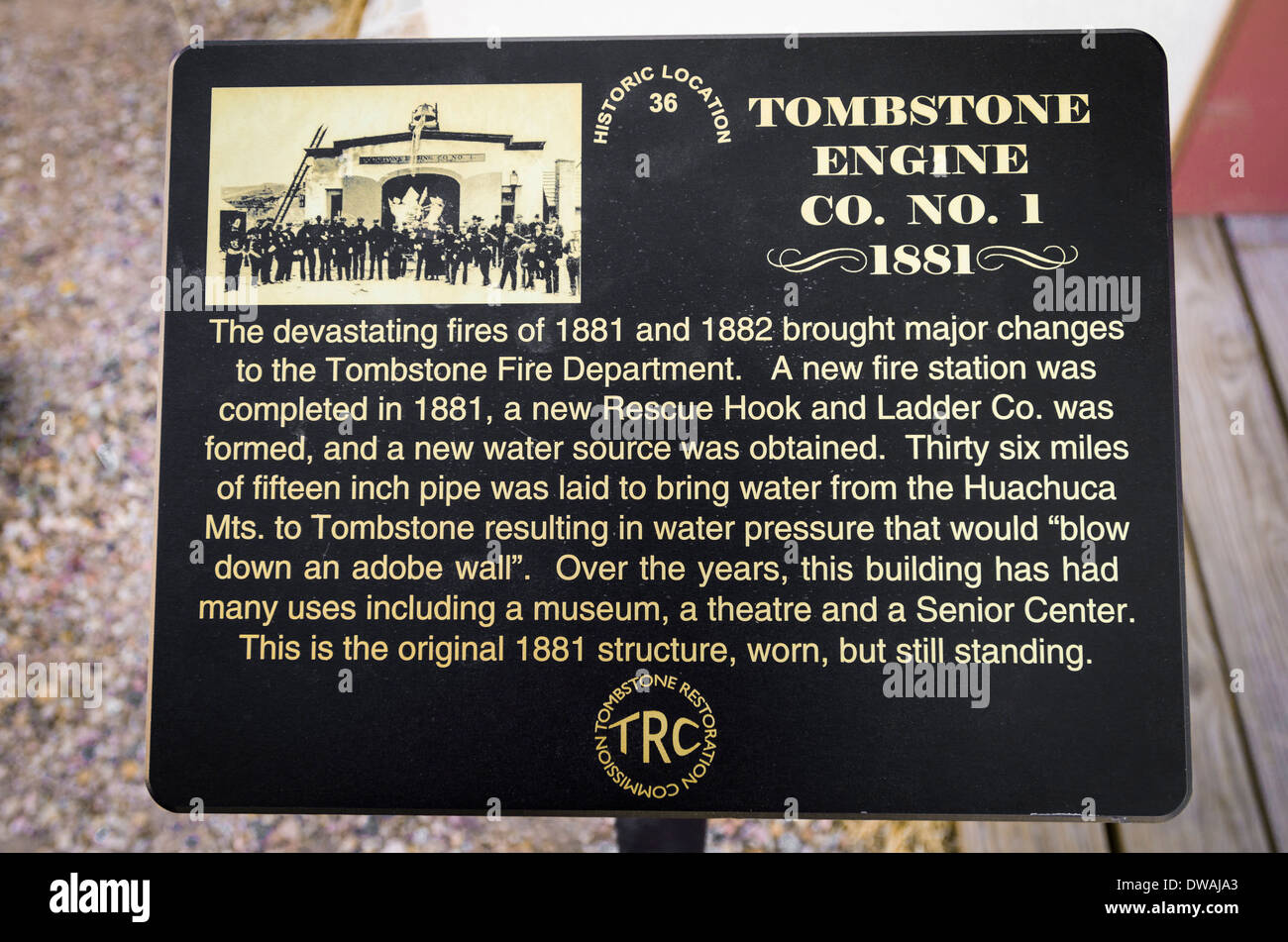 Historic plaque at the Tombstone Firehouse (1881), Tombstone, Arizona ...