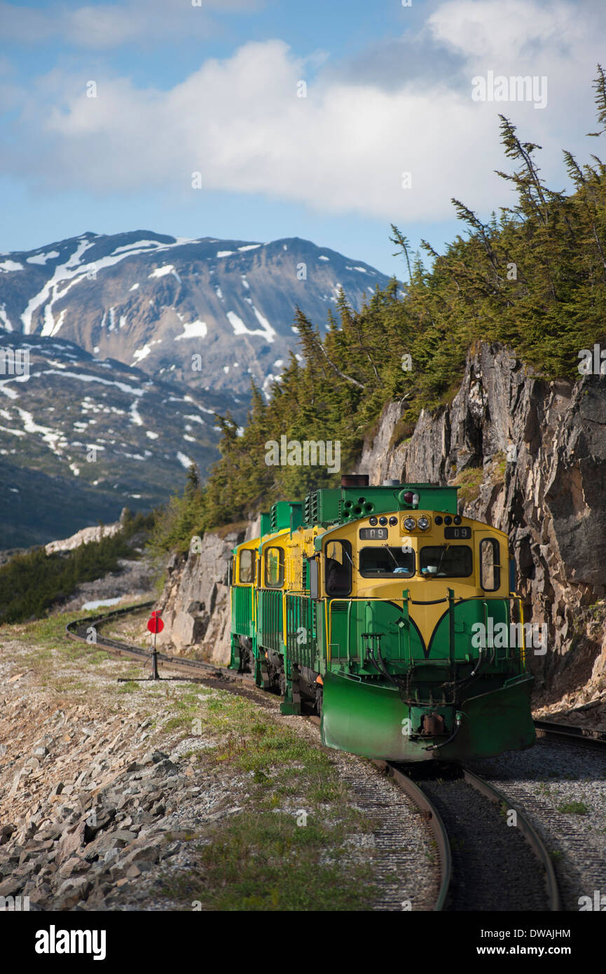 Historic White Pass Yukon Route Railroad train, near Skagway, Alaska ...
