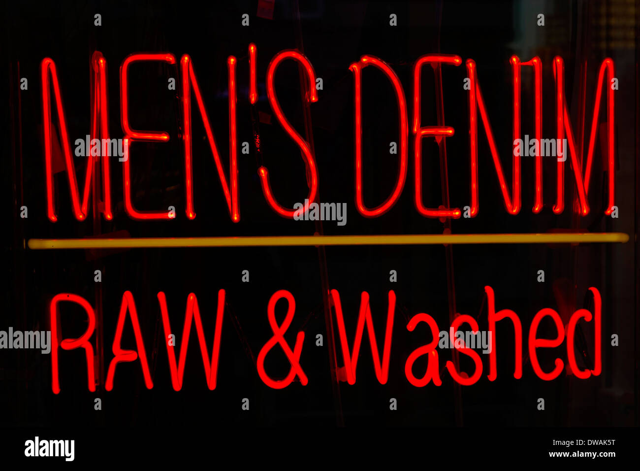 men's denim raw & washed neon sign Stock Photo - Alamy