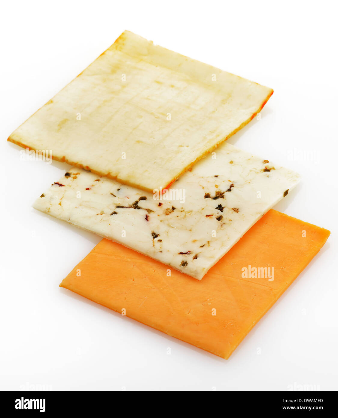 Variety Of Cheese Slices On White Background Stock Photo - Alamy