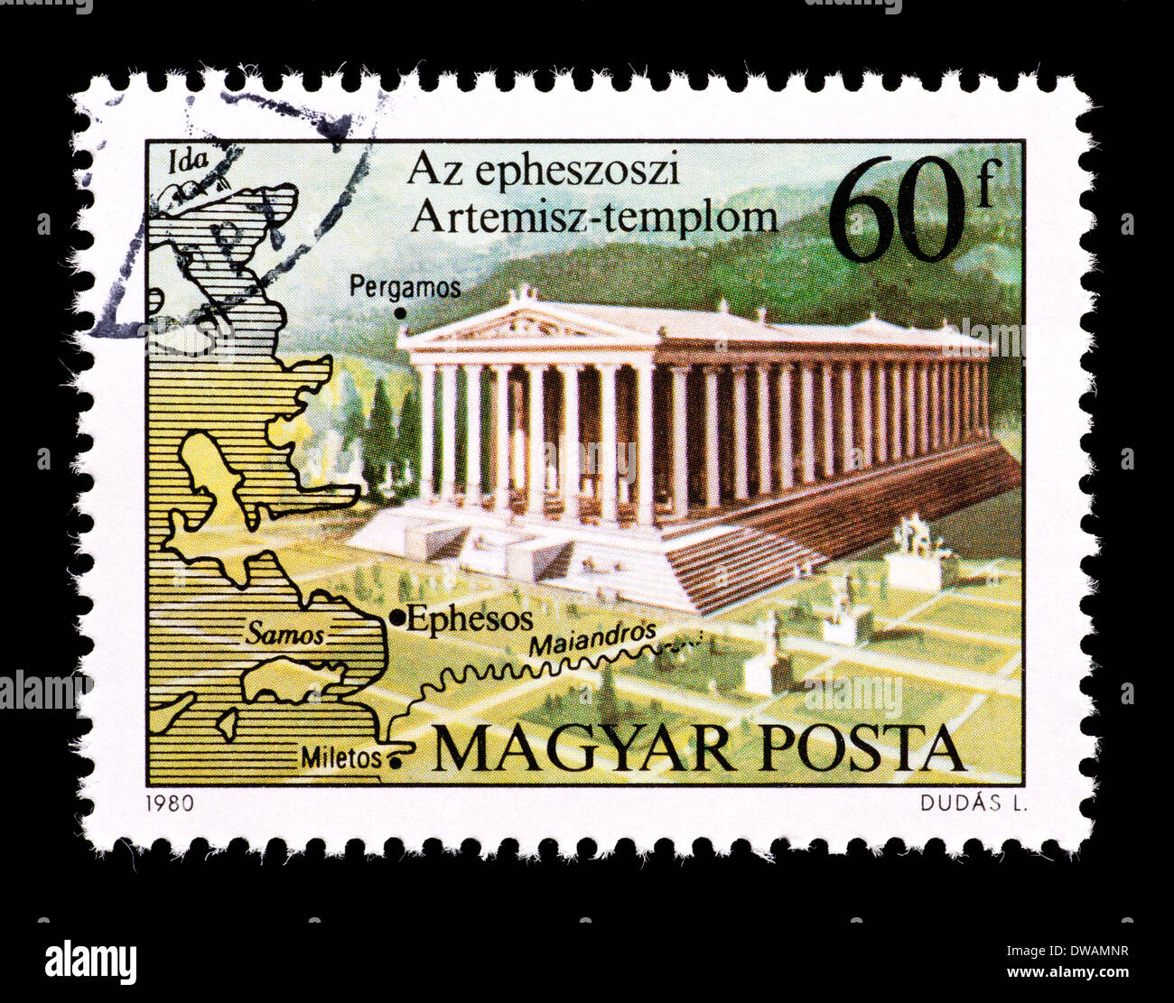 Postage stamp from Hungary depicting the Temple of Artemis in Ephesus ...