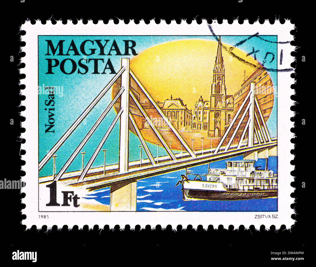 Postage stamp from Hungary depicting the Novi Sad bridge over the ...