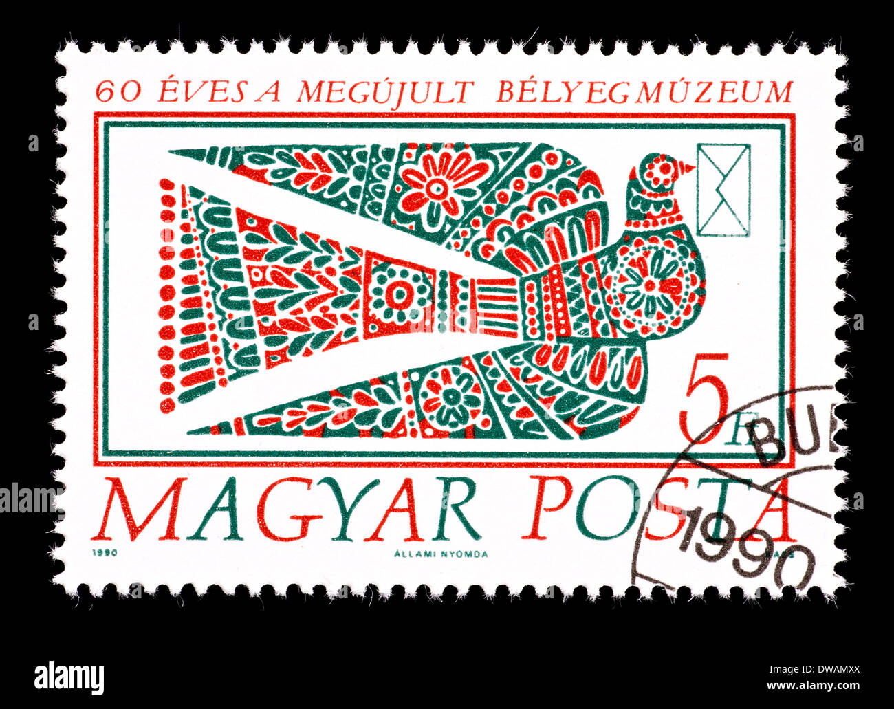 Postage stamp from Hungary depicting a dove with a letter, issued for ...