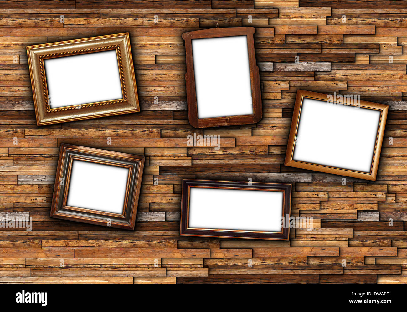 backdrop for your message with wooden frames on abstract wall Stock ...