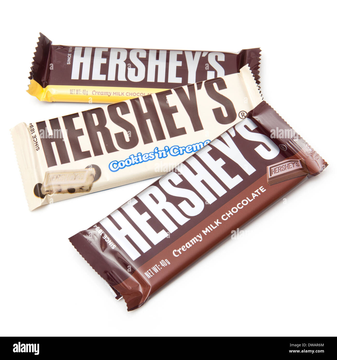 Hershey's chocolate bars isolated on a white studio background Stock ...