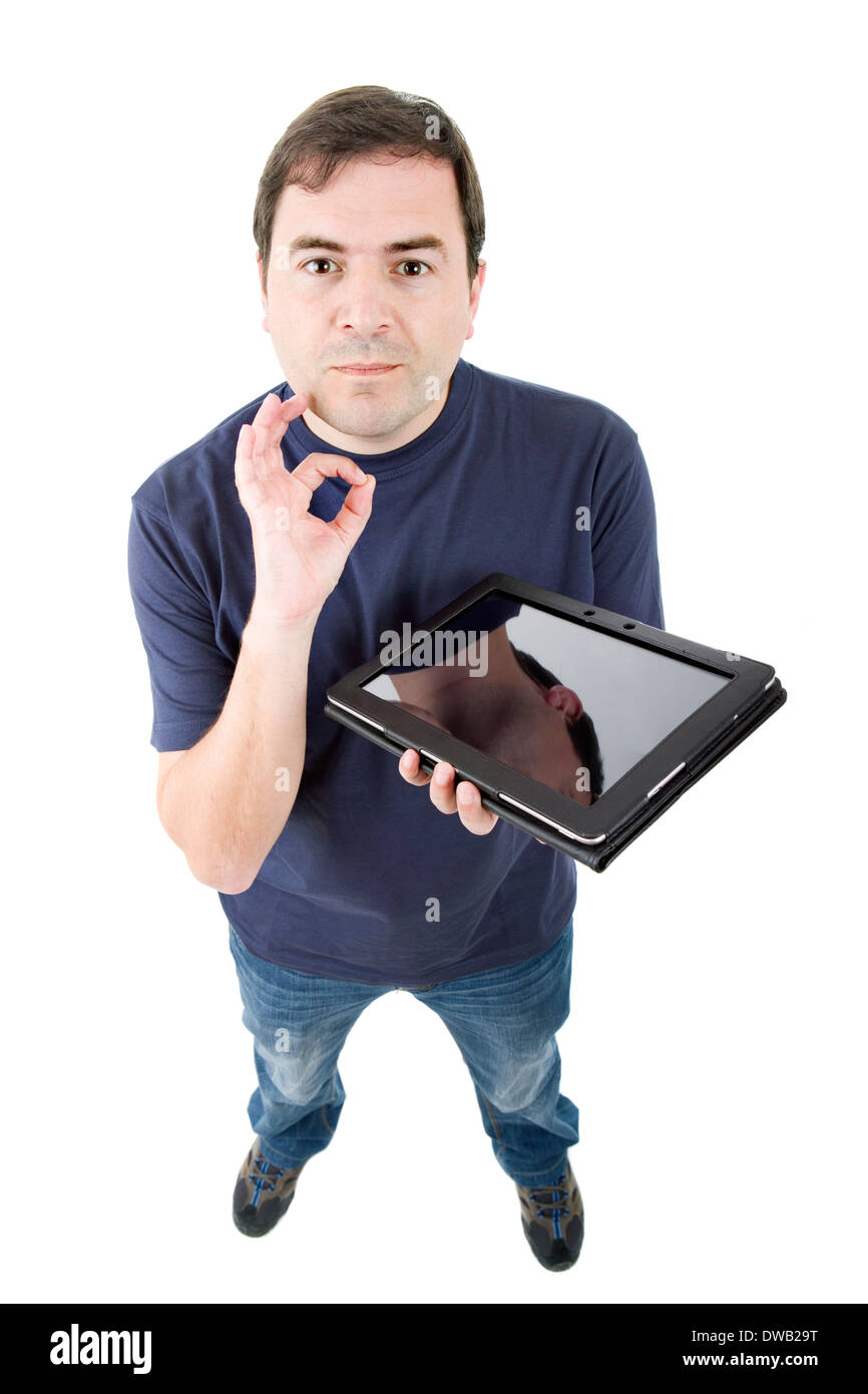 young casual man full body with a digital tablet, isolated Stock Photo ...