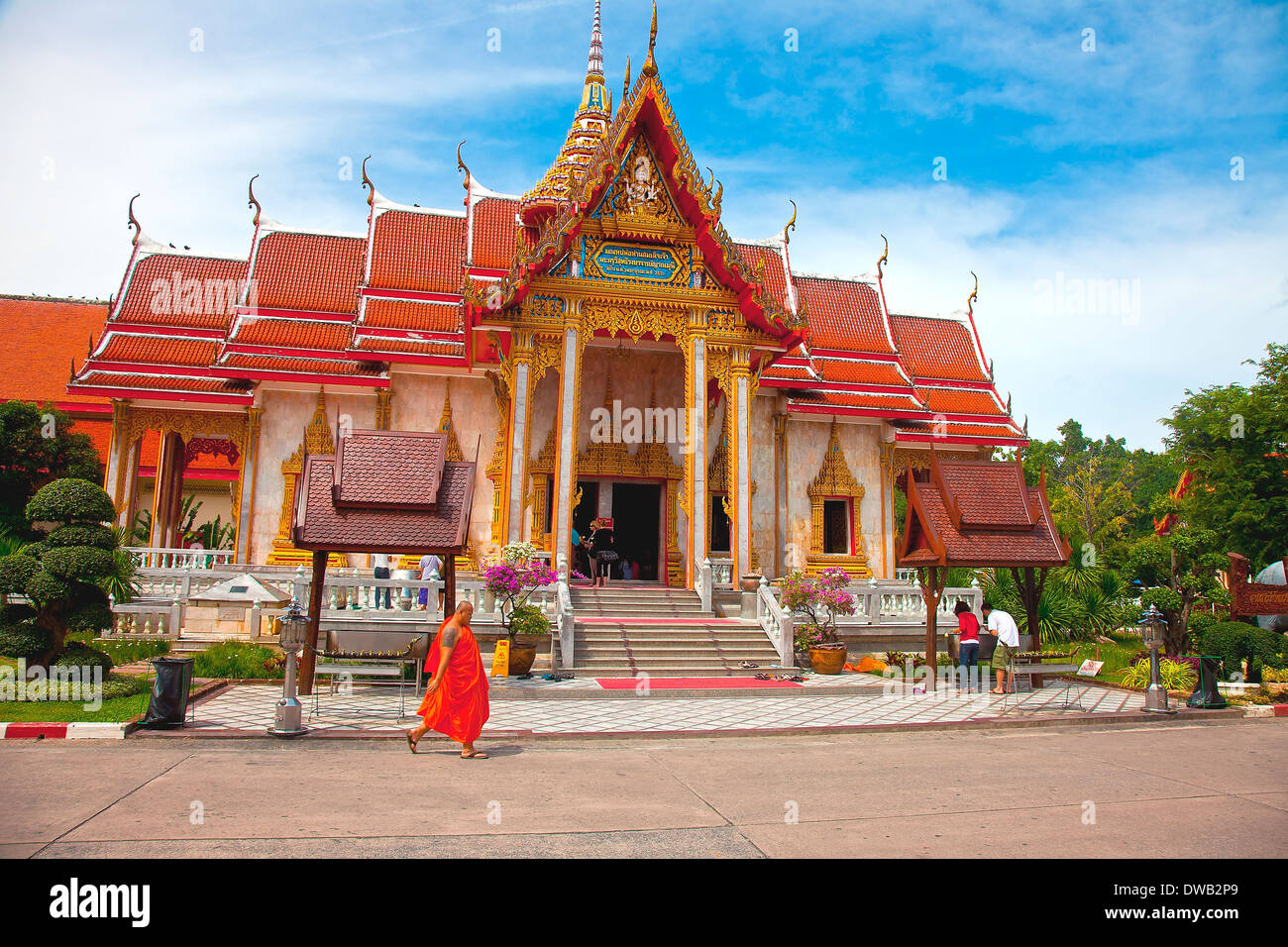 Thailand Temple with Buddhist Monk Stock Photo - Alamy