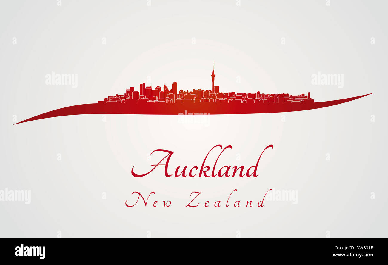 Auckland skyline in red and gray background Stock Photo - Alamy