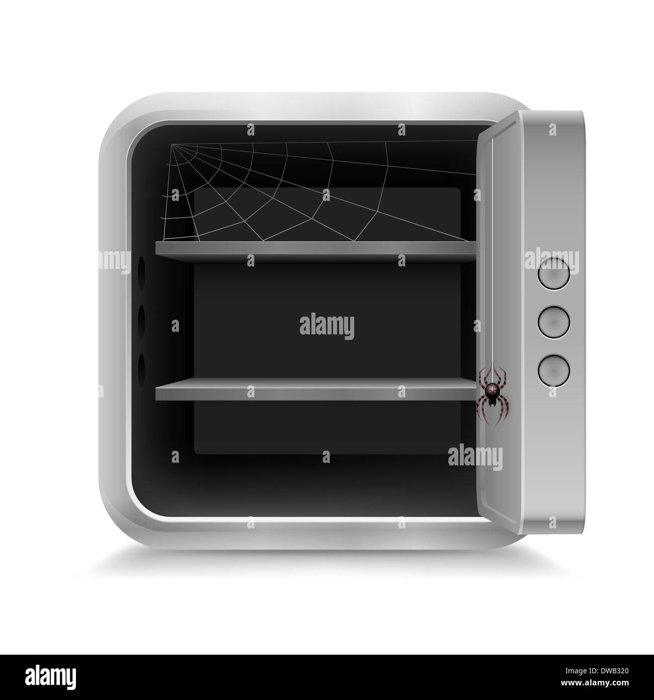 Open safe with spider and cobweb on white background Stock Photo - Alamy