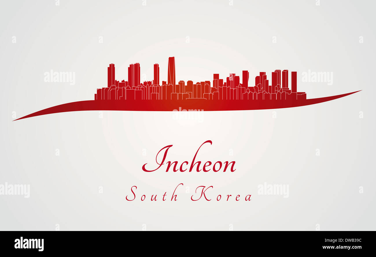 Incheon skyline in red and gray background Stock Photo - Alamy