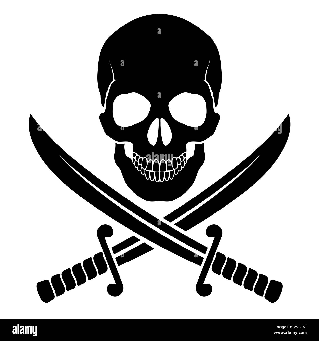 Black skull with crossed sabers. Illustration of pirate symbol Stock ...