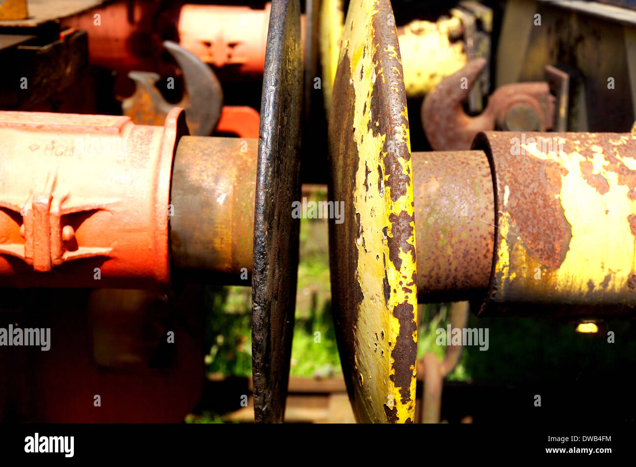 Close up of old train buffers Stock Photo - Alamy