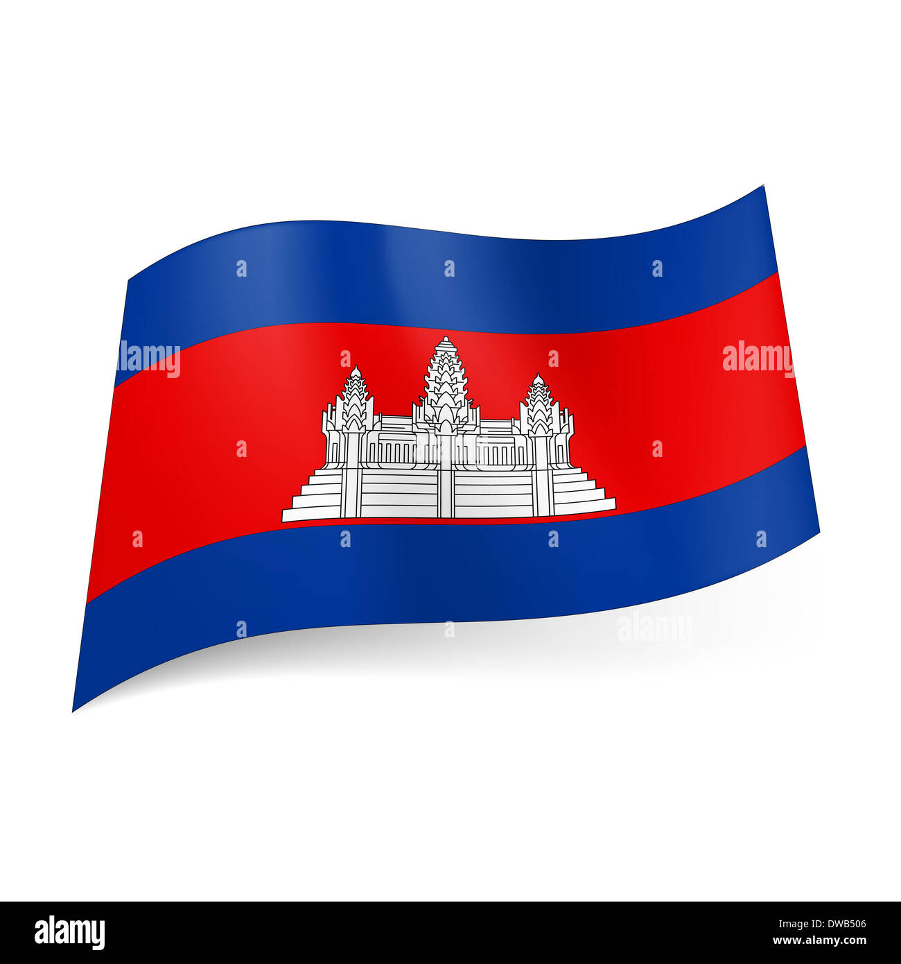 National flag of Cambodia: white temple on red background between two ...